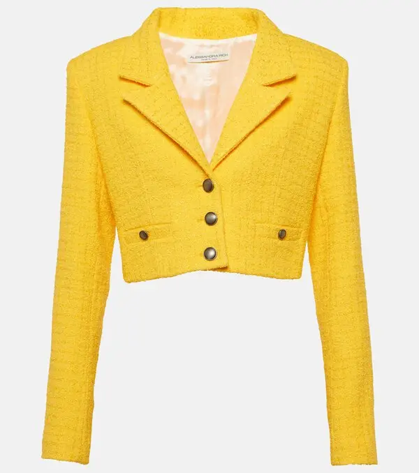 Alessandra Rich Cropped Bouclé Tweed Blazer