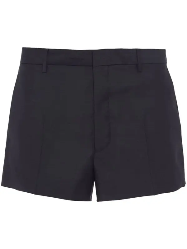Prada Triangle-Logo Mohair-Wool Shorts - Black | Editorialist