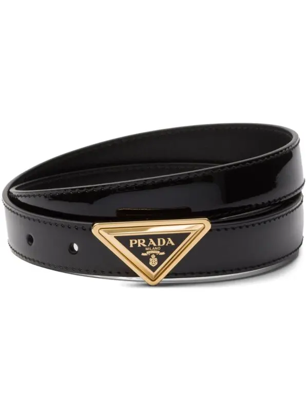 Prada Triangle-logo Patent-leather Belt - Black | Editorialist
