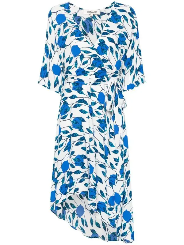 Diane Von Furstenberg Printed Crepe Mini Wrap Dress