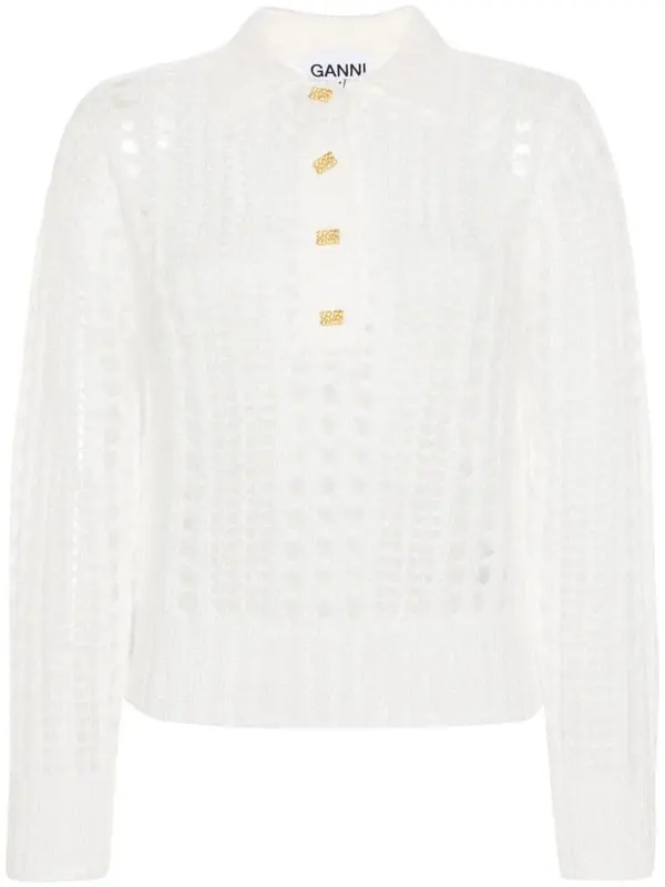 GANNI Open-knit Polo-collar Jumper