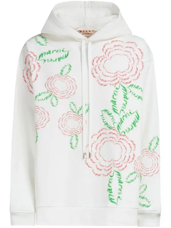 Marni Rose-print Cotton Hoodie