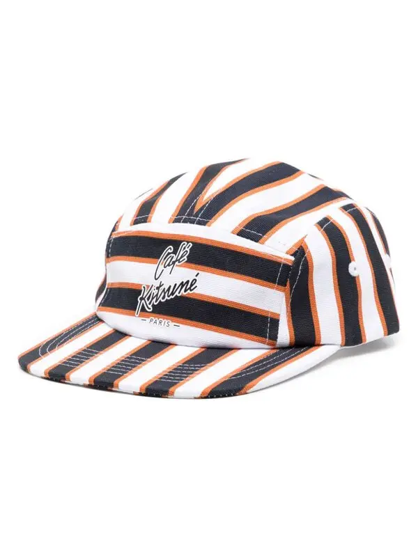 CAFÉ KITSUNÉ Logo-print Striped Cotton Cap