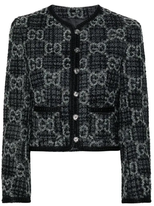 Gucci Gg-pattern Tweed Jacket - Grey
