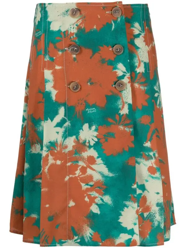 Maison Kitsuné Bouquet-print Pleated Wrap Skirt