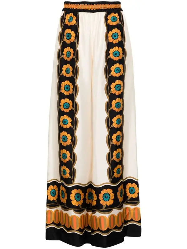 La DoubleJ Daisy Chain Silk Palazzo Pants - Orange