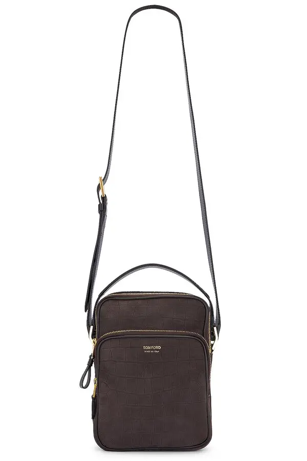 TOM FORD Stamped Croc Small Double Zip Messenger