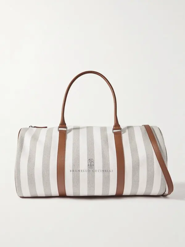 Brunello Cucinelli Leather-trimmed Striped Duffle Bag