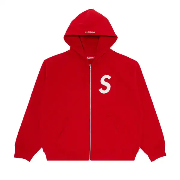 Supreme S Logo Zip Up Hooded Sweatshirt - Red | Editorialist