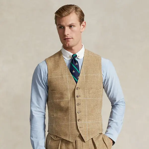 Ralph Lauren Plaid Tweed Vest - Light Brown/tan | Editorialist