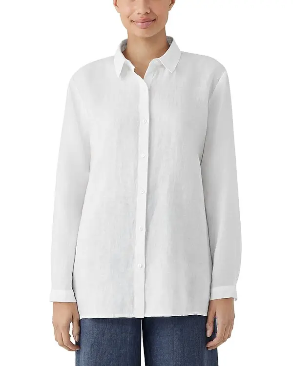 Eileen Fisher Linen Classic Collar Shirt - White