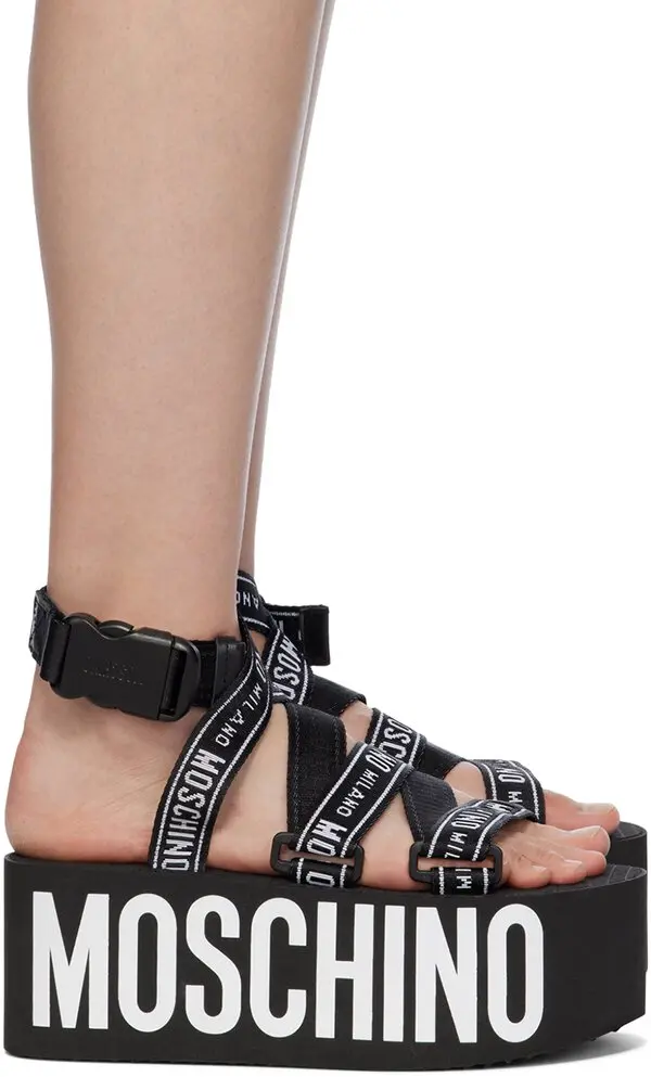 Ankle Strap Moschino Logo Strap Sandals Moschino Logo Tape