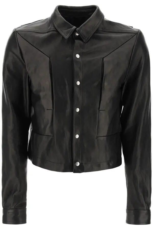 Rick Owens Alice Strobe Leather Overshirt - Black | Editorialist