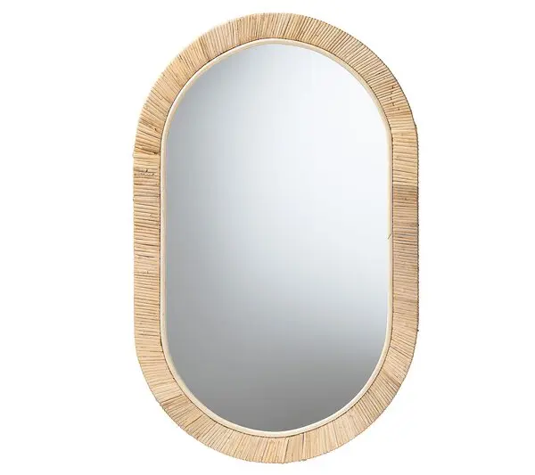 BAXTON STUDIO Bella Brown Wood And Natural Ratt An Oval Mirror