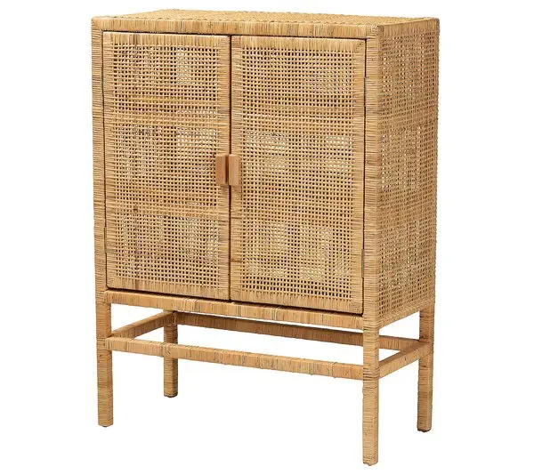 BAXTON STUDIO Vivan Rattan And Wood Storage Cab Inet