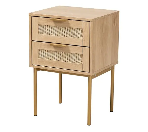 BAXTON STUDIO Dewitt Light Brown Wood And Gold Etal End Table