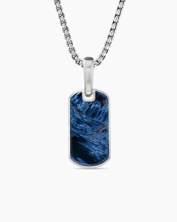 David Yurman Chevron Tag In Sterling Silver With Black Diamonds - Pietersite