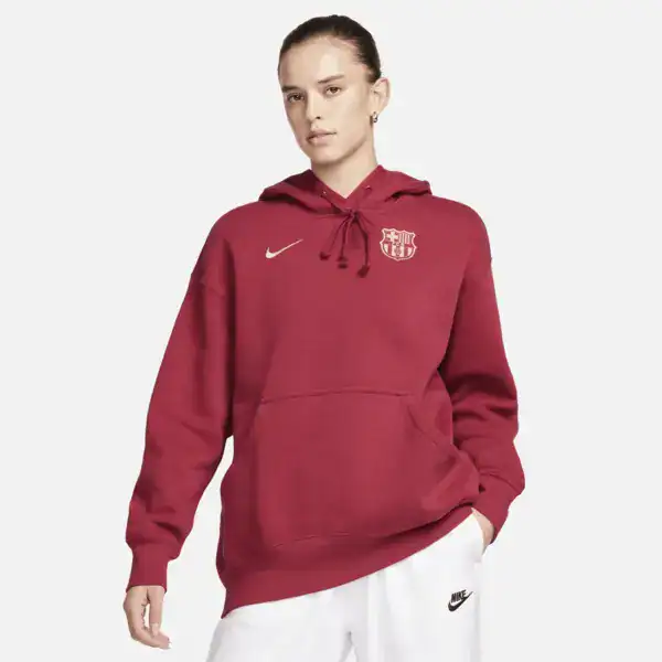 Nike Fc Barcelona Phoenix Fleece Soccer Oversized Pullover Hoodie