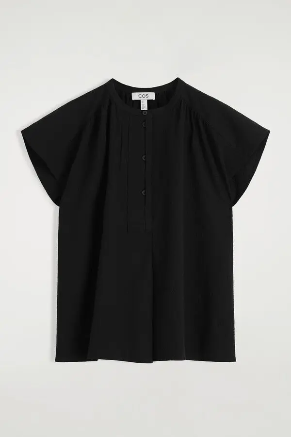 Cos Gathered Grandad-collar Blouse - Black