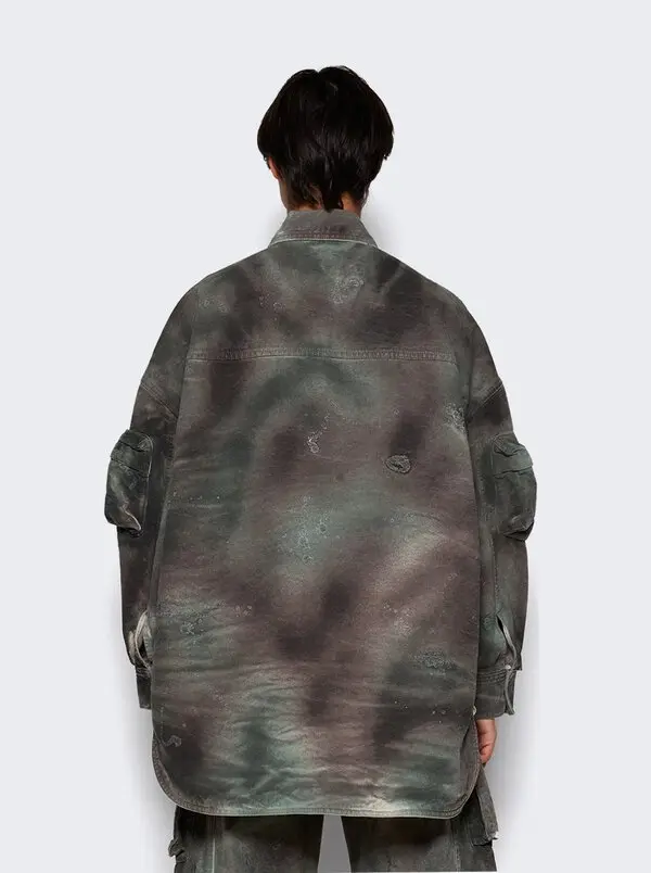 Attico Fern Oversized Short Coat - Stained Green Camouflage