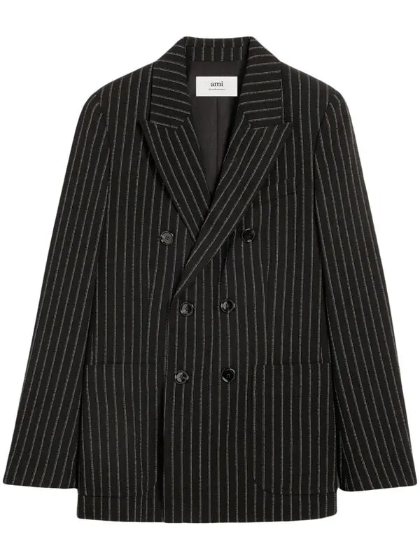 Ami Pinstripe-print Double-breasted Blazer - Black