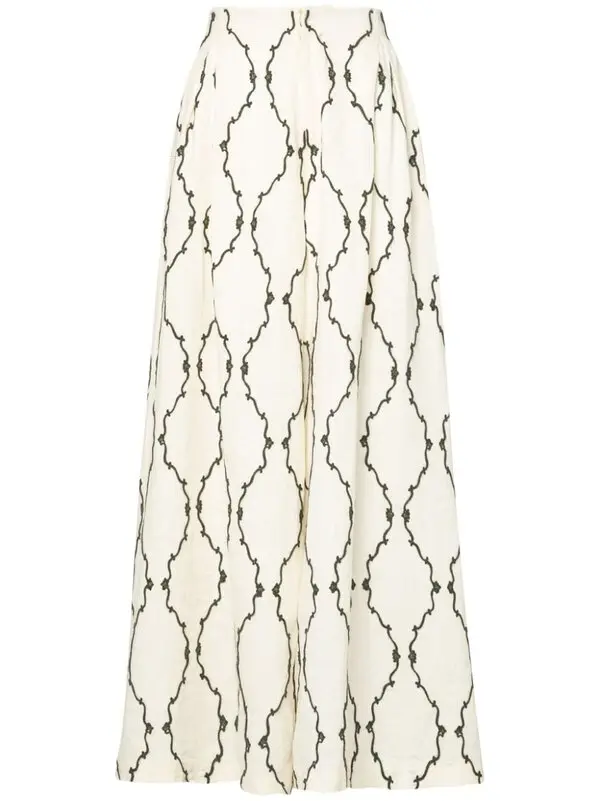 Agua Bendita Marea Calado Embroidered Palazzo Trousers - White
