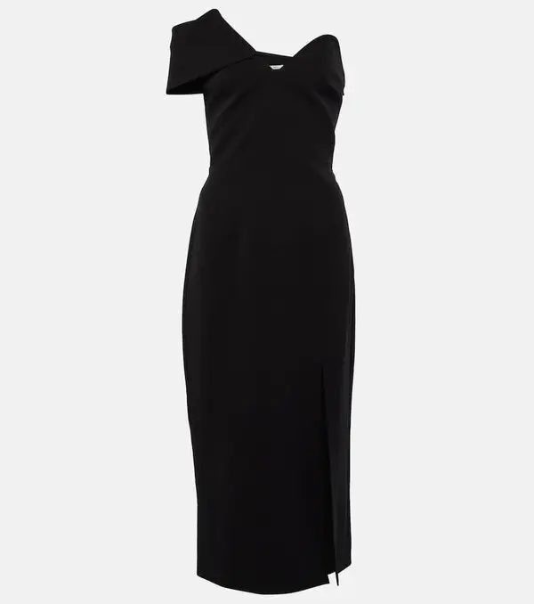 Safiyaa Asymmetric Crêpe Midi Dress - Black
