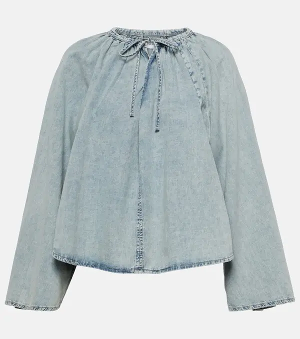 FRAME Cotton And Linen Denim Blouse - Blue