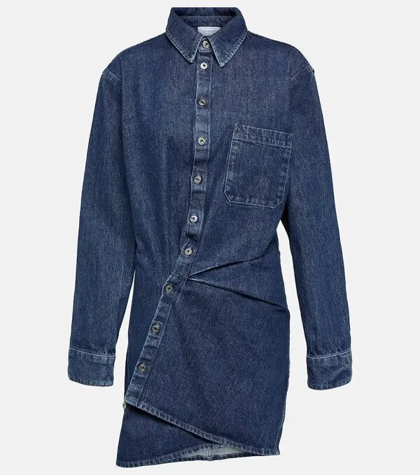 Off-White Asymmetric Denim Shirt Dress