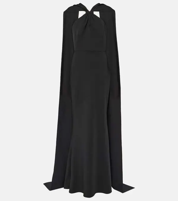 Safiyaa Lilien Caped Crepe Gown - Black