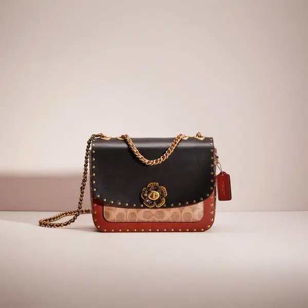 Coach Restored Madison Shoulder Bag In Signature Canvas With Rivets And Snakeskin Detail