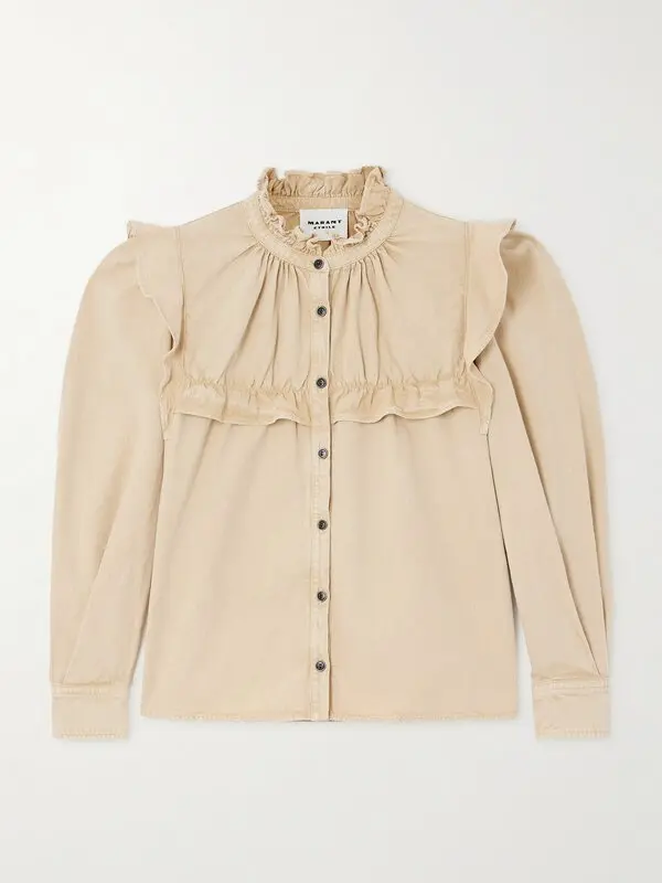 MARANT ETOILE Idety Cotton-chambray Blouse - Neutrals