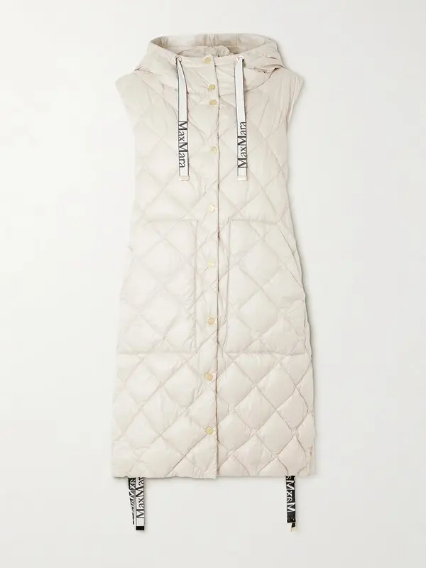 Max Mara Hooded Quilted Shell Down Vest - Neutrals