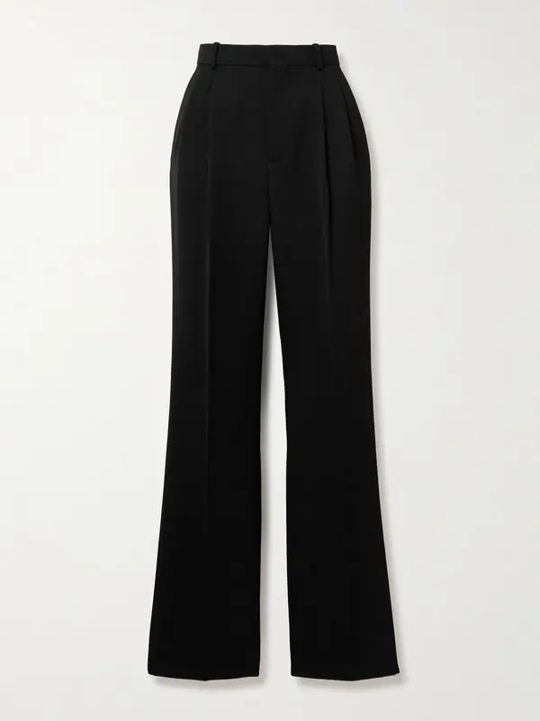 Saint Laurent Pleated Wool Slim-leg Trousers - Black