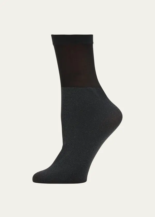 Wolford Shiny Sheer Ankle Socks, 35 Denier - Black/pewter | Editorialist