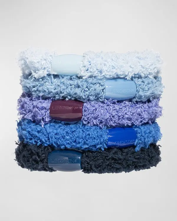 L. Erickson Cozy Teddy Ponytail Holders, Set Of 5 - Azure