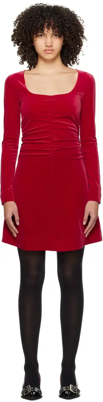GANNI Red Ruched Minidress - 086 Savvy Red | Editorialist