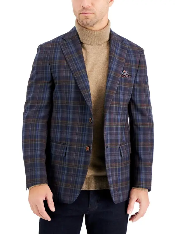 Tallia Men's Plaid Linen Blazer Brown Size 44 main image 0