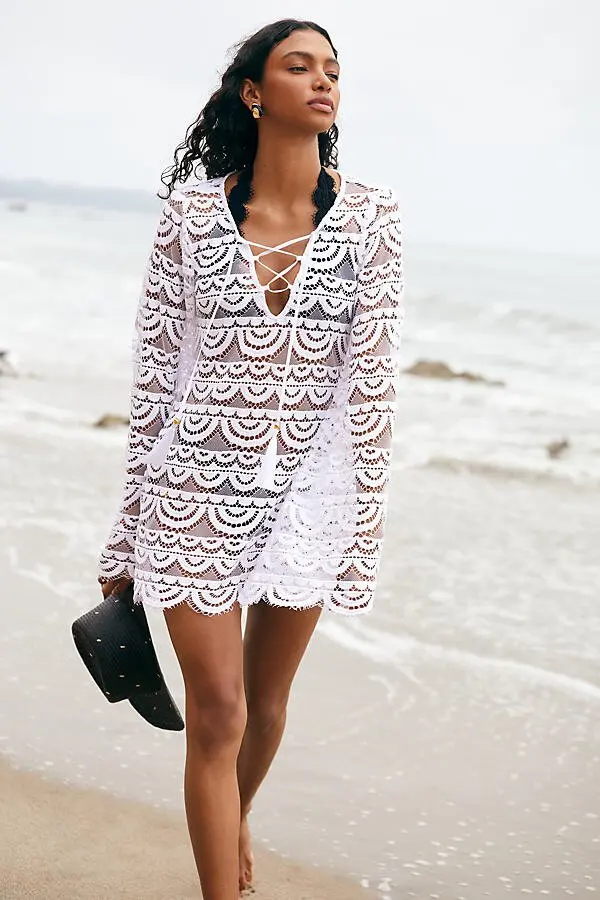 PQ Noah Sheer Lace Tunic Mi Dress - White