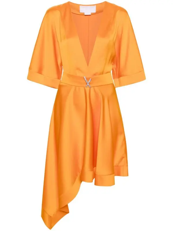 GENNY Belted Asymmetric Midi Dress