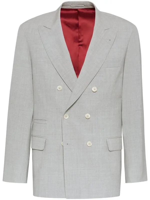 Brunello Cucinelli Double-breasted Wool Blazer - Grey