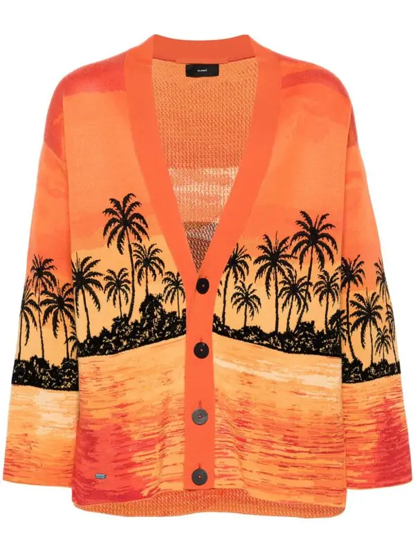 Alanui Kerala Sunset Intarsia-knit Cardigan - Orange