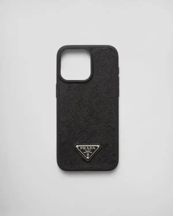 Prada Saffiano Leather Cover For Iphone 15 Pro Max - Black