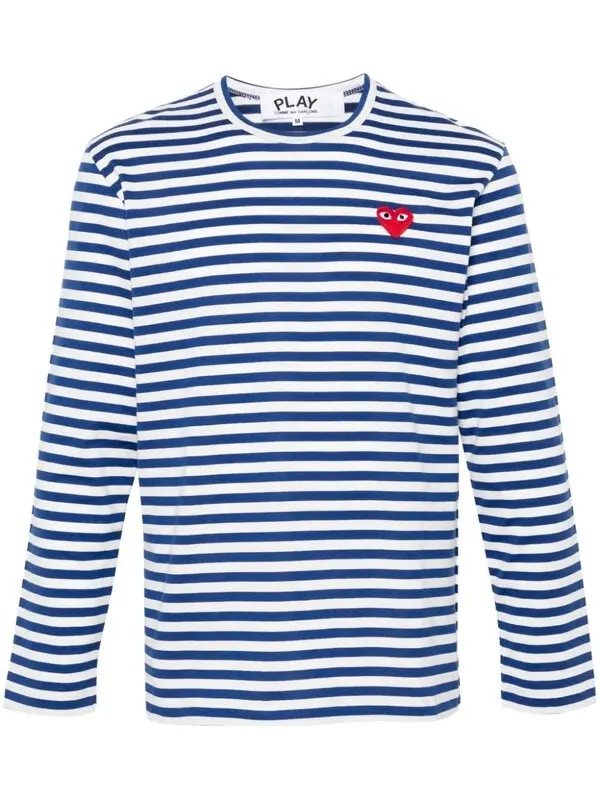 Play Comme Des Garcon Heart-patch Striped T-shirt - Blue
