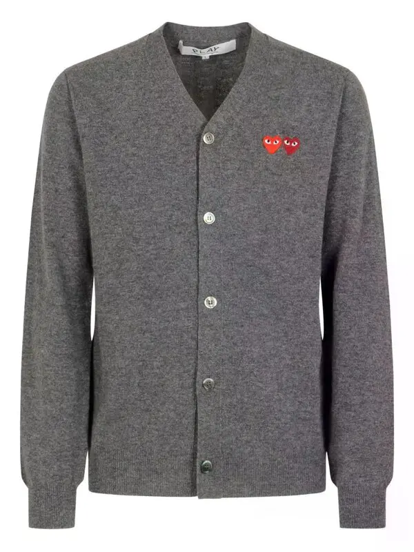 Play Comme Des Garcon Heart-patch Wool Cardigan - Grey