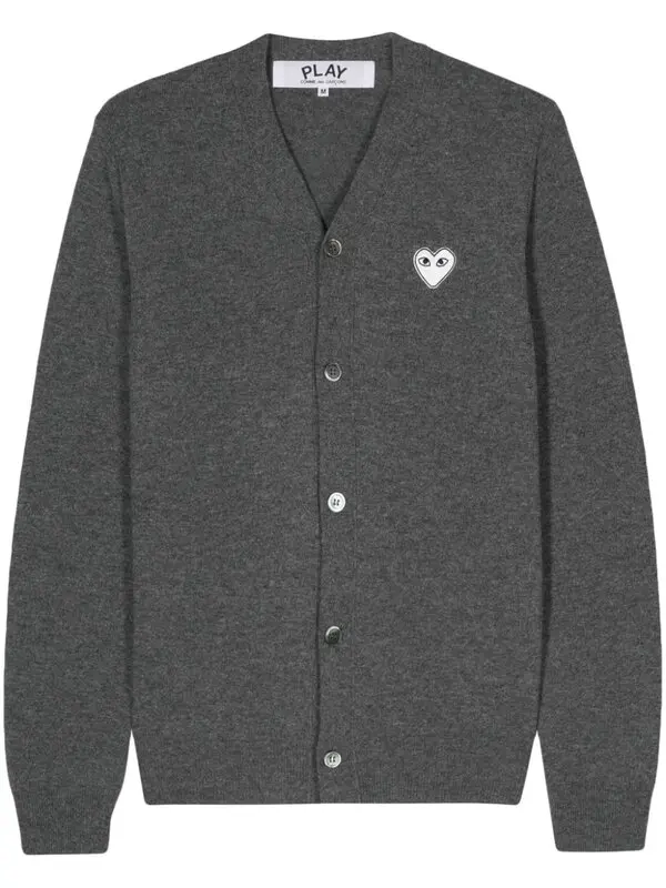 Play Comme Des Garcon Heart-patch Wool Cardigan - Grey