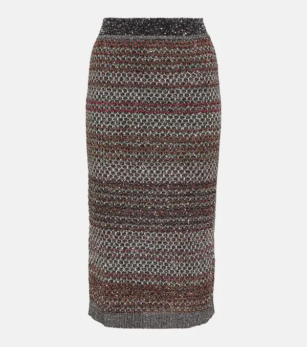 Missoni Striped Sequined Knitted Pencil Skirt