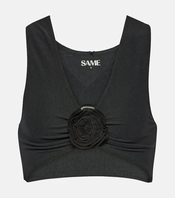 SAME Rose Floral-appliqué Bikini Top - Black