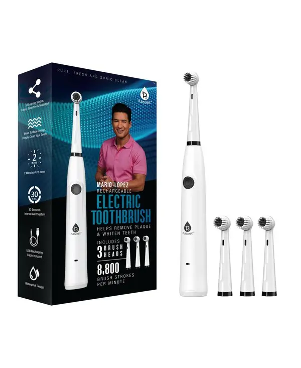 PURSONIC Mario Lopez Usb Rechargeable Electric Toothbrush With 3 Brush Heads