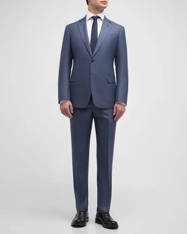 Giorgio Armani Textured Wool-silk Solid Classic Fit Suit - Multi